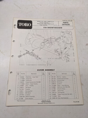 TORO PARTS CATALOG LIST BOOK MANUAL SNOWTHROWER 526 BLOWER 31663 31263 ...