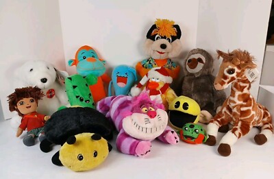 13 Plush Items Disney, Dan Dee, PacMan, Unipak, Coca-Cola, Bark ...