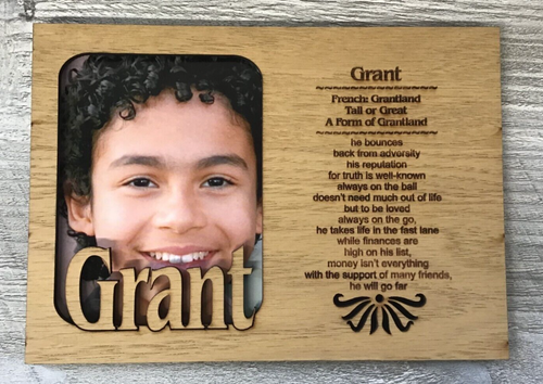 "Grant" Name Laser Engraved Wood 7" x 5" Photo Picture Frame NO CUSTOM ...