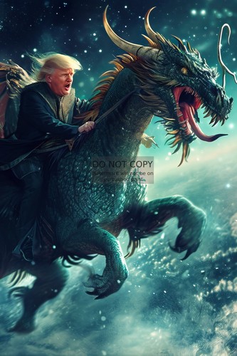PRESIDENT DONALD RIDING MYTHICAL DRAGON AI 4X6 PHOTO POSTCARD | eBay