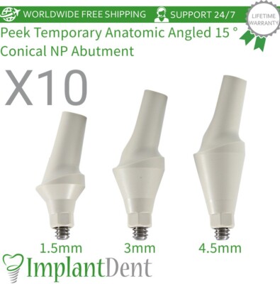 10X Peek Temporary Anatomic Angled 15° Dental Fixture Conical NP 2,25mm ...