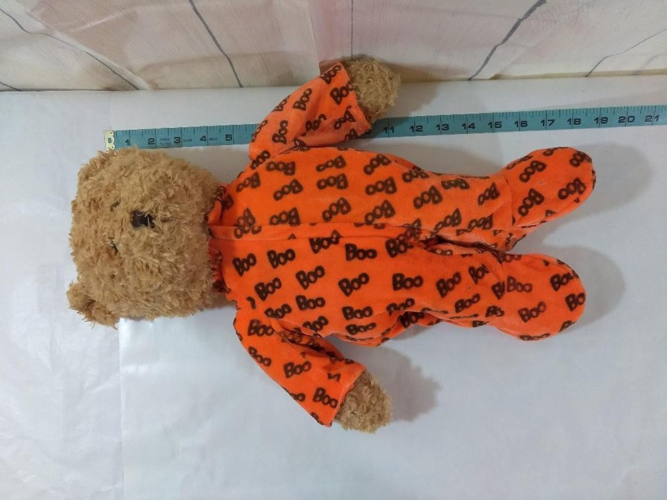 Brown TEDDY BEAR W/ Orange BOO COSTUME 18" Halloween Plush Stuffed ...