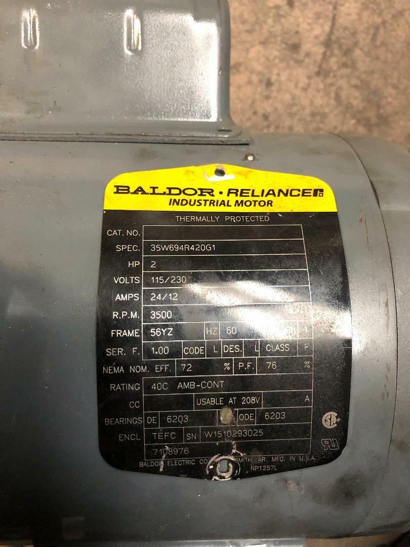 35W694R420G1,BALDOR 2HP,3500 RPM,56YZ,1 PHASE ELECTRIC MOTOR,TEFC | eBay