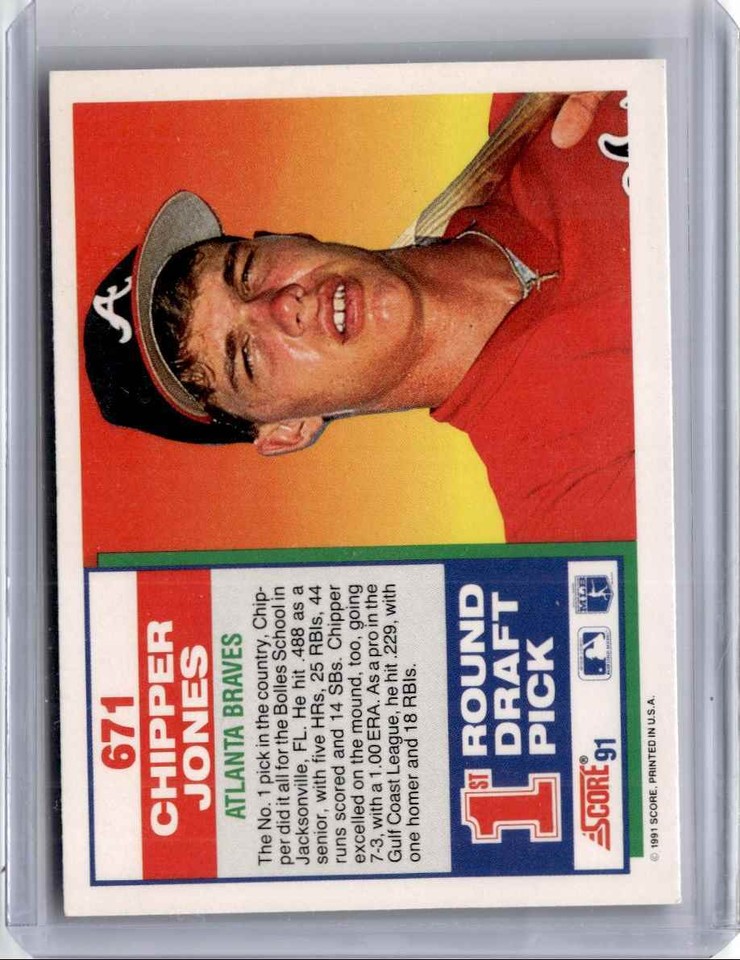 1991 Score Chipper Jones Rookie Baseball Card #671 | eBay