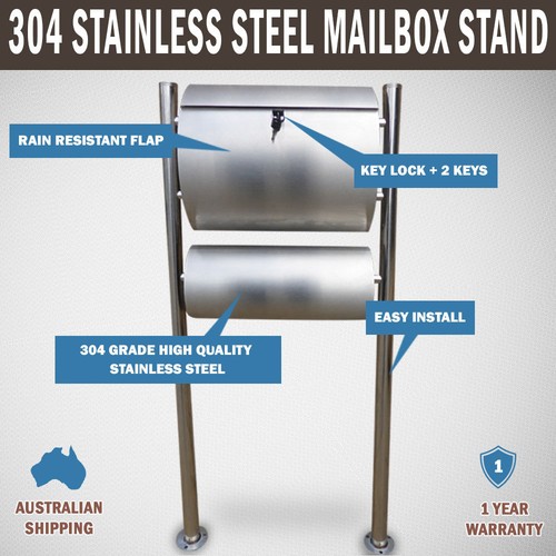 New Mailbox Letterbox 304 Stainless Steel Townhouse Letter Mail Stand ...
