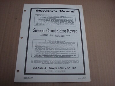 1971 Snapper Comet Riding Mower Operator's Manual 265X 268X 308X Series ...