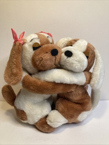 Vintage 1976 R.Dakin PUPPY LOVE Hugging Dogs Tan White Plush Stuffed ...