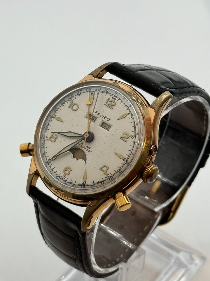 Rare Vintage 1960's FAVICO Moonphase Triple Calendar Reverse Pushers ...