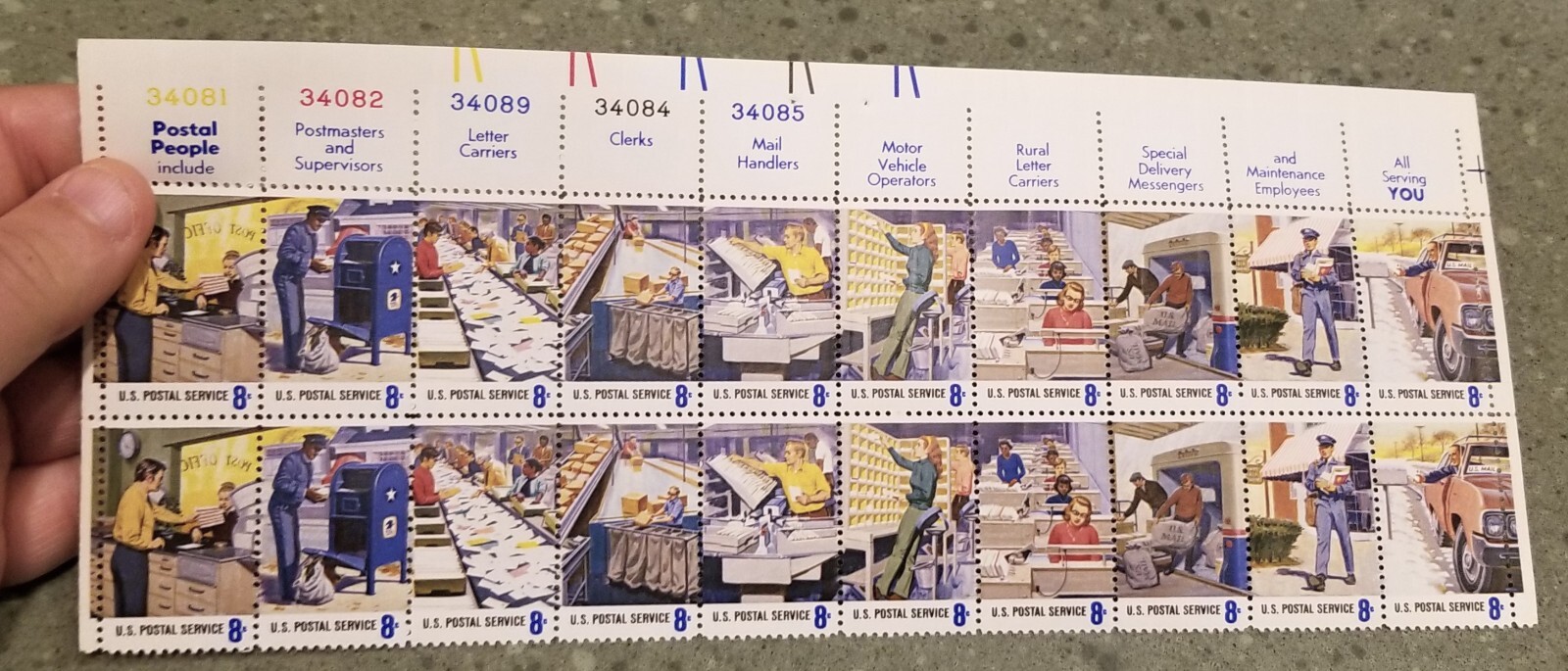 STAMP LOT~8c POSTAL SERVICE EMPLOYEES PB/20 #1489-98 & 45c ARROWS SPEC ...