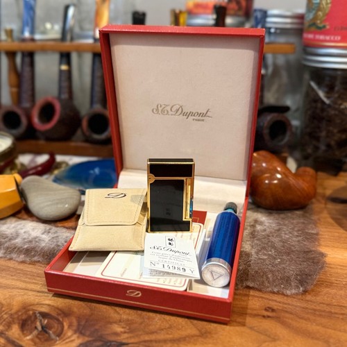 Rare S.T. Dupont Line D Lighter in Black Lacquer with Gold Trim ...