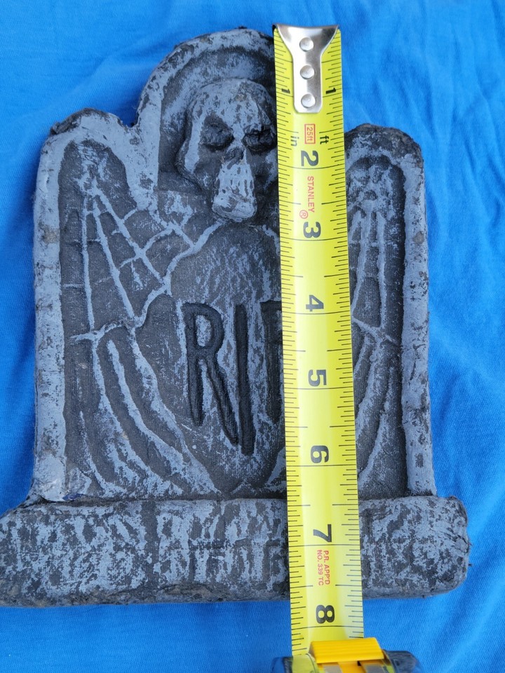 Vintage Style Paper Mache Halloween Tombstone Headstone 7.5" Skull RIP ...