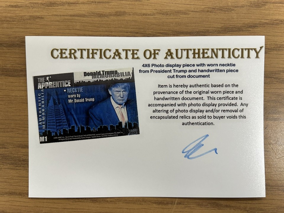 Donald Trump President Worn Clothing Piece & Handwritten Cut MAGA Relic ...