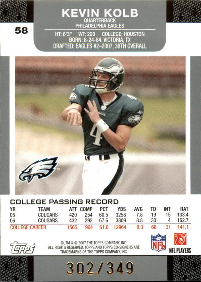 2007 Topps Co-Sign Ch Faces Gold Blue Eagles Card #58A Kevin Kolb/Tony ...