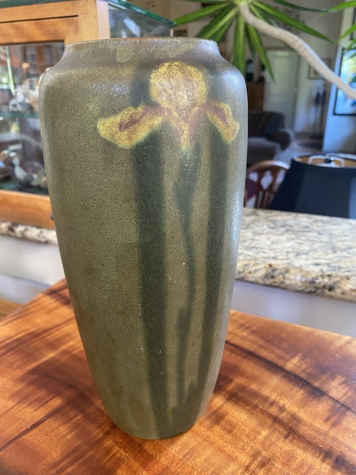 Signed w/ Mark Frederick Walrath Pottery Vase Arts & Crafts with Lilies ...