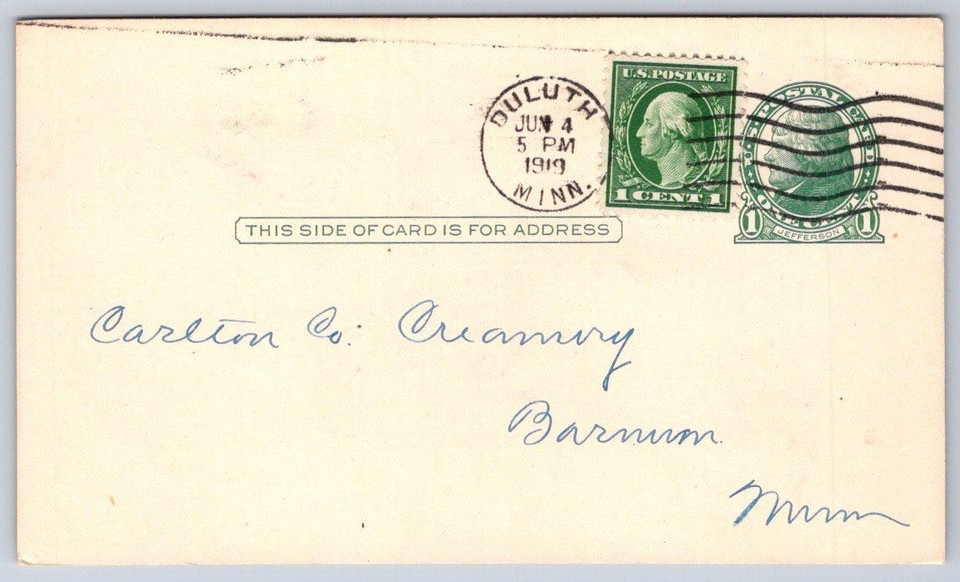 Antique Minnesota Postcard DULUTH Carlton Co Creamery Butter 1919 | eBay