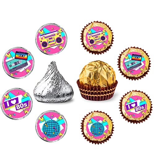 80's Party Round Candy Sticker - I Love 80's Hip Hop Party Favors ...