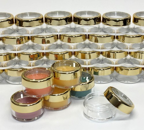50 Pack Empty Cosmetic Jars 10g Plastic Containers Gold Trim Lids ...