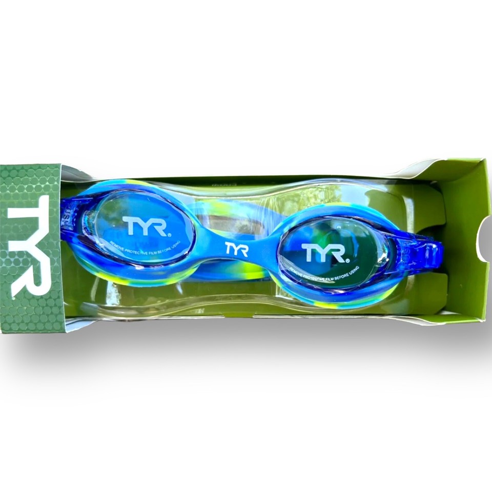 TYR Kids' Youth TIE~DYE SWIMPLE Blue Yellow Goggles Ages 3-10 ...