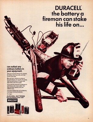 1968 Duracell Battery Print Ad Fireman Ladder Fire Truck | eBay