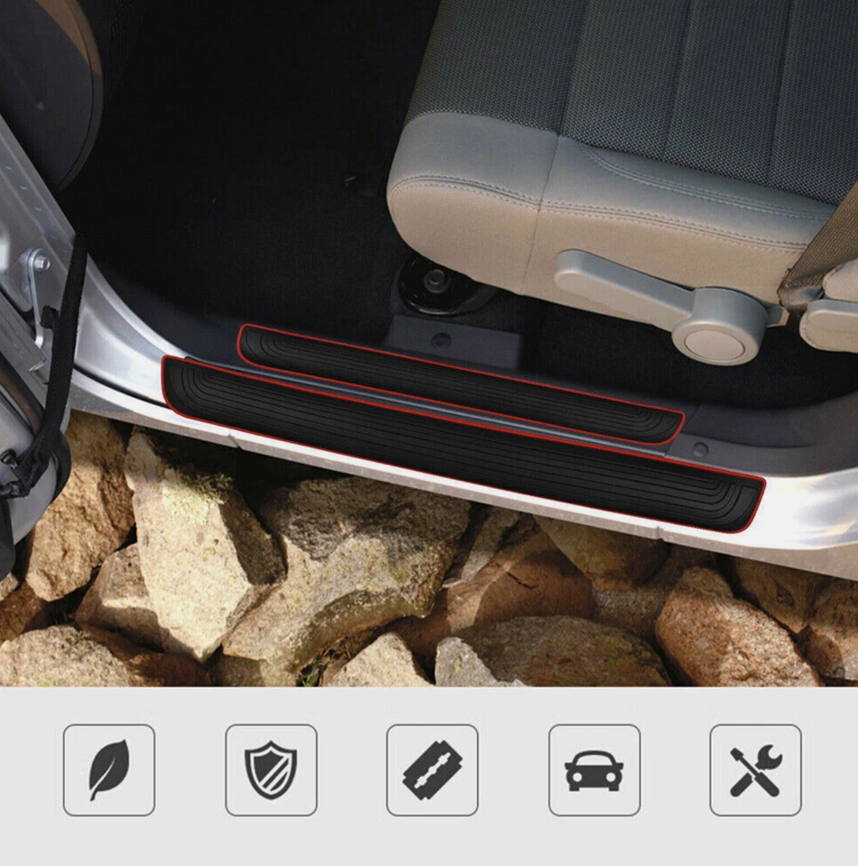 4x Rubber Car Scuff Door Sill Plate Cover Panel Step Guard Protect Anti ...