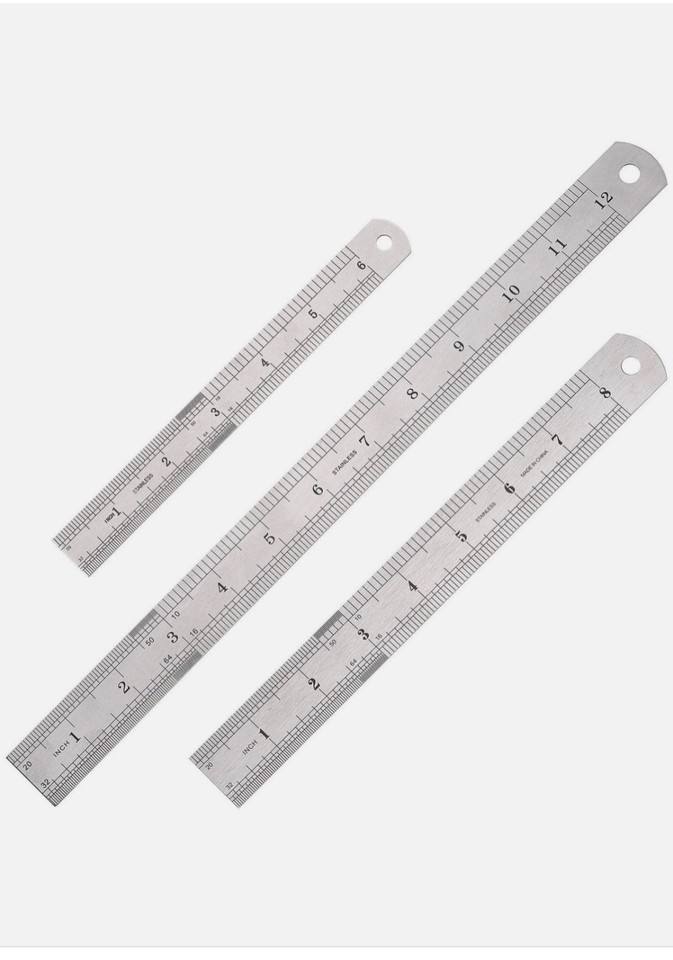 3Pcs Stainless Steel Ruler Set 6 8 12 Inch Metal Ruler with Inch and ...