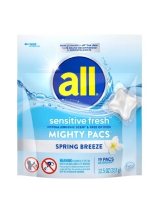 all Sensitive Fresh Mighty PACs Laundry Detergent, Spring Breeze, 19 ...