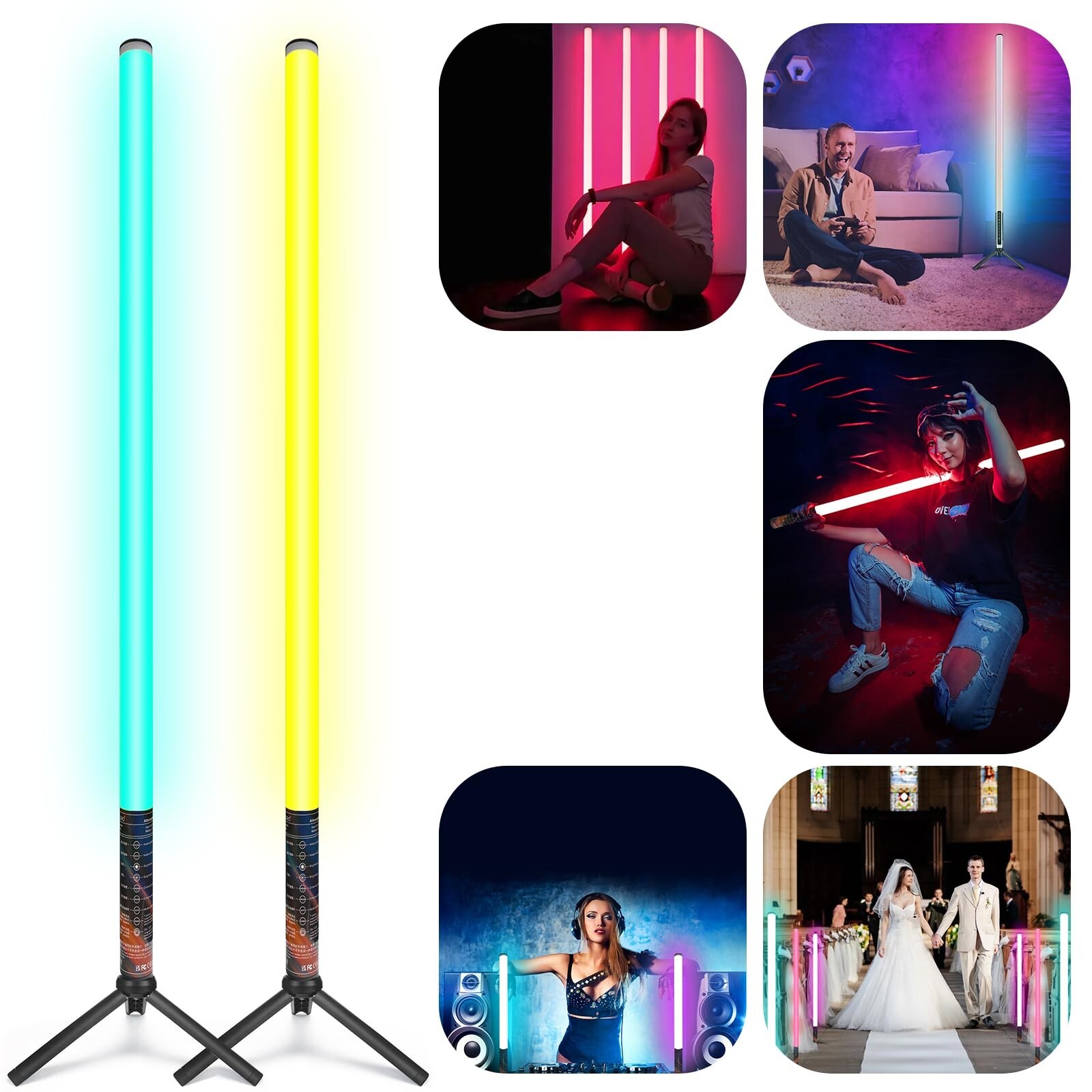 LUXCEO 2Pack RGB Tube Light Bar with Light Stand, Battery Powered LED ...