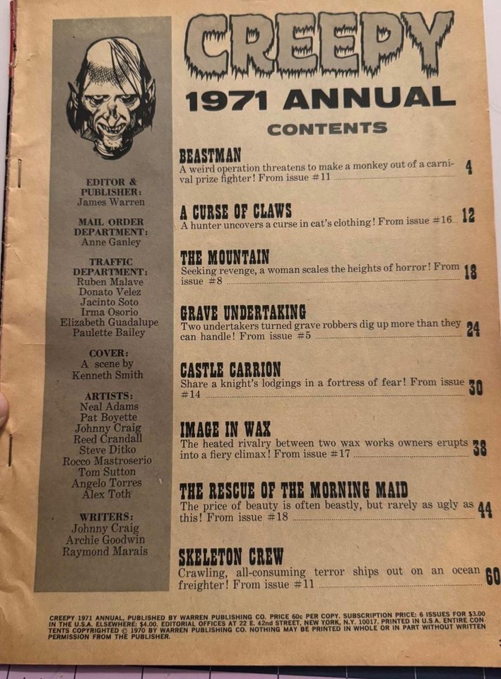 Creepy 1971 Annual Horror Magazine | Warren Vintage Gore Art ...