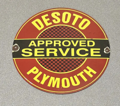 VINTAGE 12” DESOTO SALES SERVICE PORCELAIN SIGN CAR GAS OIL GASOLINE ...