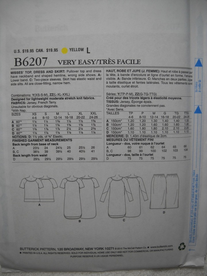 Pullover Top Dress Skirt Size L-XXL Butterick 6207 Sewing Pattern * | eBay