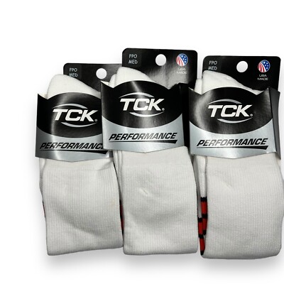 TCK Performance Athletic Socks White Orange Stripe Size Medium 3 Pair ...