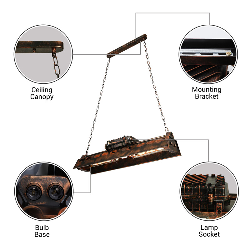 Rustic Steampunk Ceiling Light Vintage Iron Island Pendant Lamp for ...