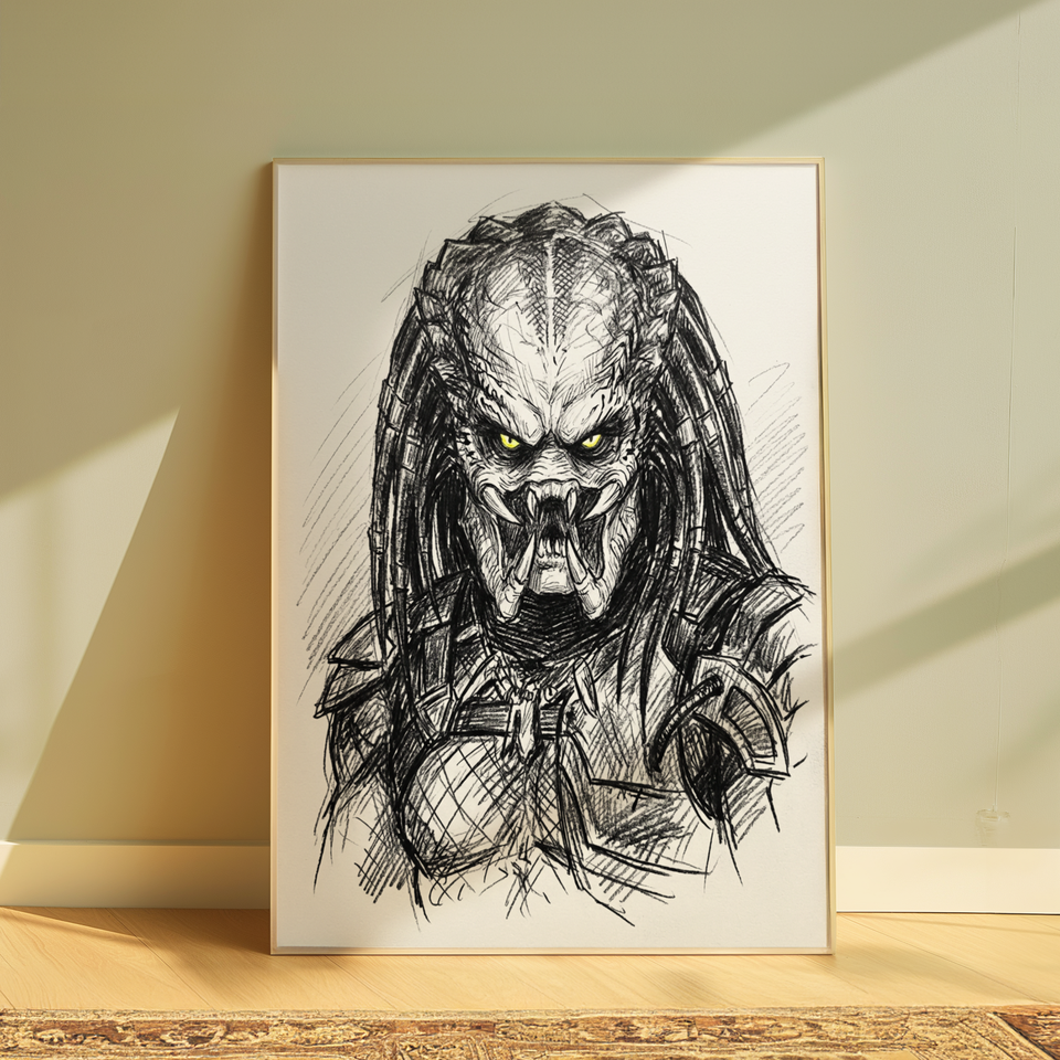 PREDATOR DRAWING PRINT PORTRAIT SKETCH 8" x 10" HORROR MOVIE ART | eBay