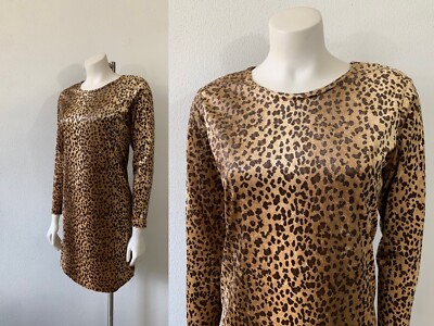 Vintage 90s Dress Leopard Print Long Sleeves Y2K Animal Print Gold ...