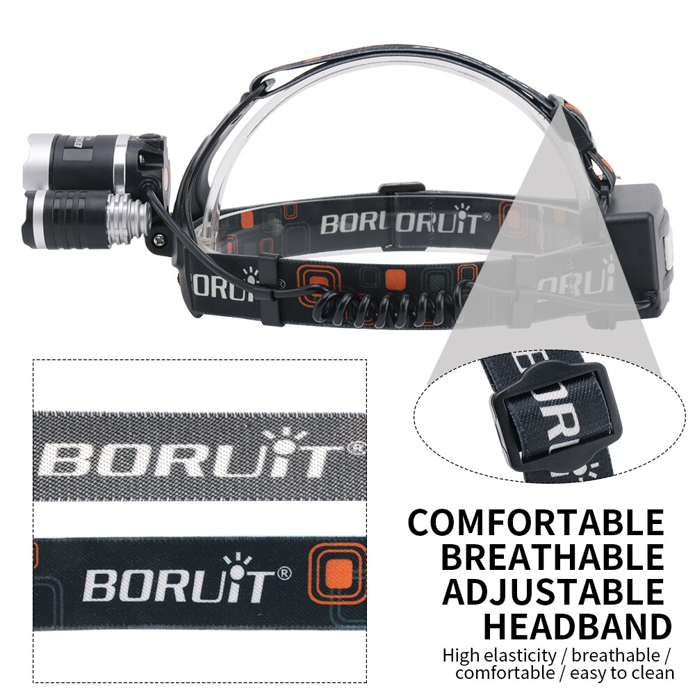BORUiT RJ-3000 3x LED Headlamp Headlight USB Lamp Charger Camping ...