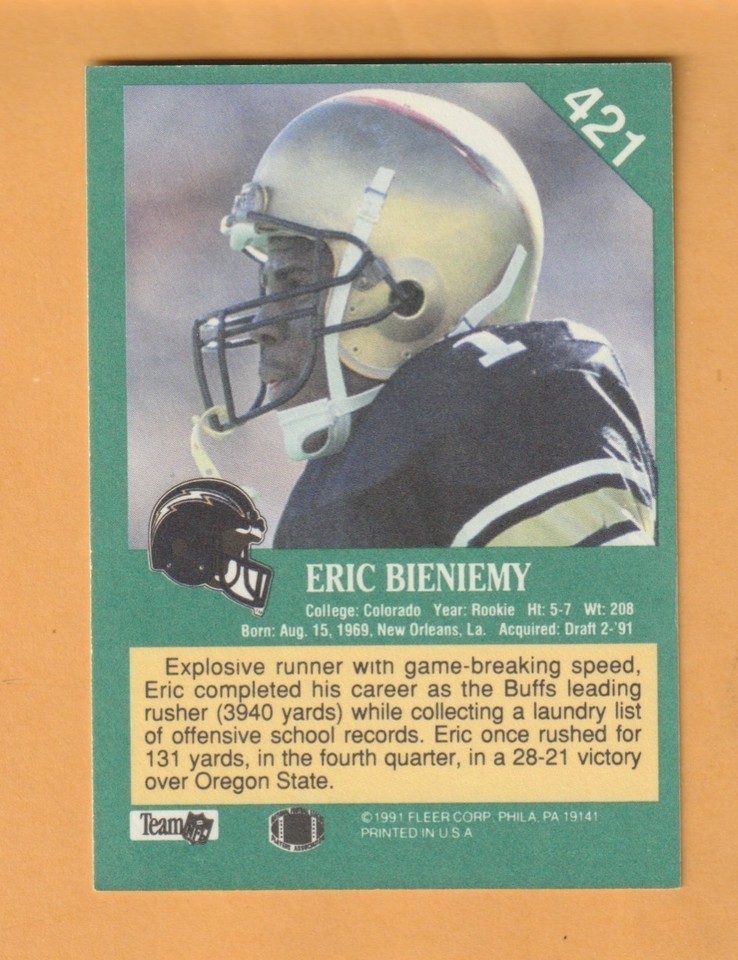 Eric Bieniemy Colorado Buffaloes 1991 Fleer #421 RC La Puente ...