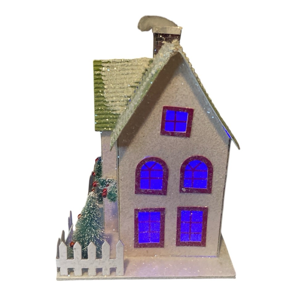 Vintage Look Christmas House Light Up Cardboard Winter Home - Cycles ...