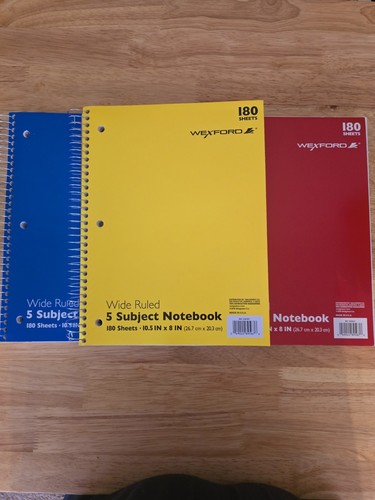 3 Pack Wexford 5 subject notebook Wide Ruled - 180 sheets | eBay