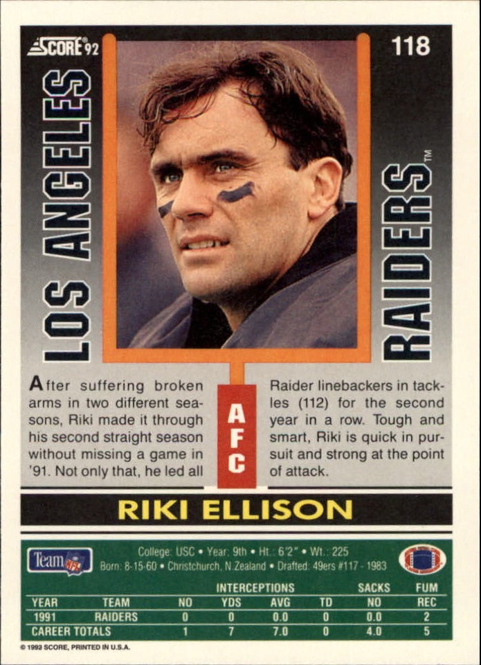 1992 Score #118 Riki Ellison - NM | eBay