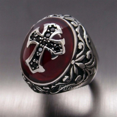 NEW UNISEX Vintage Vampire Cross Black Rubber Diamond Men's Craft Ring ...