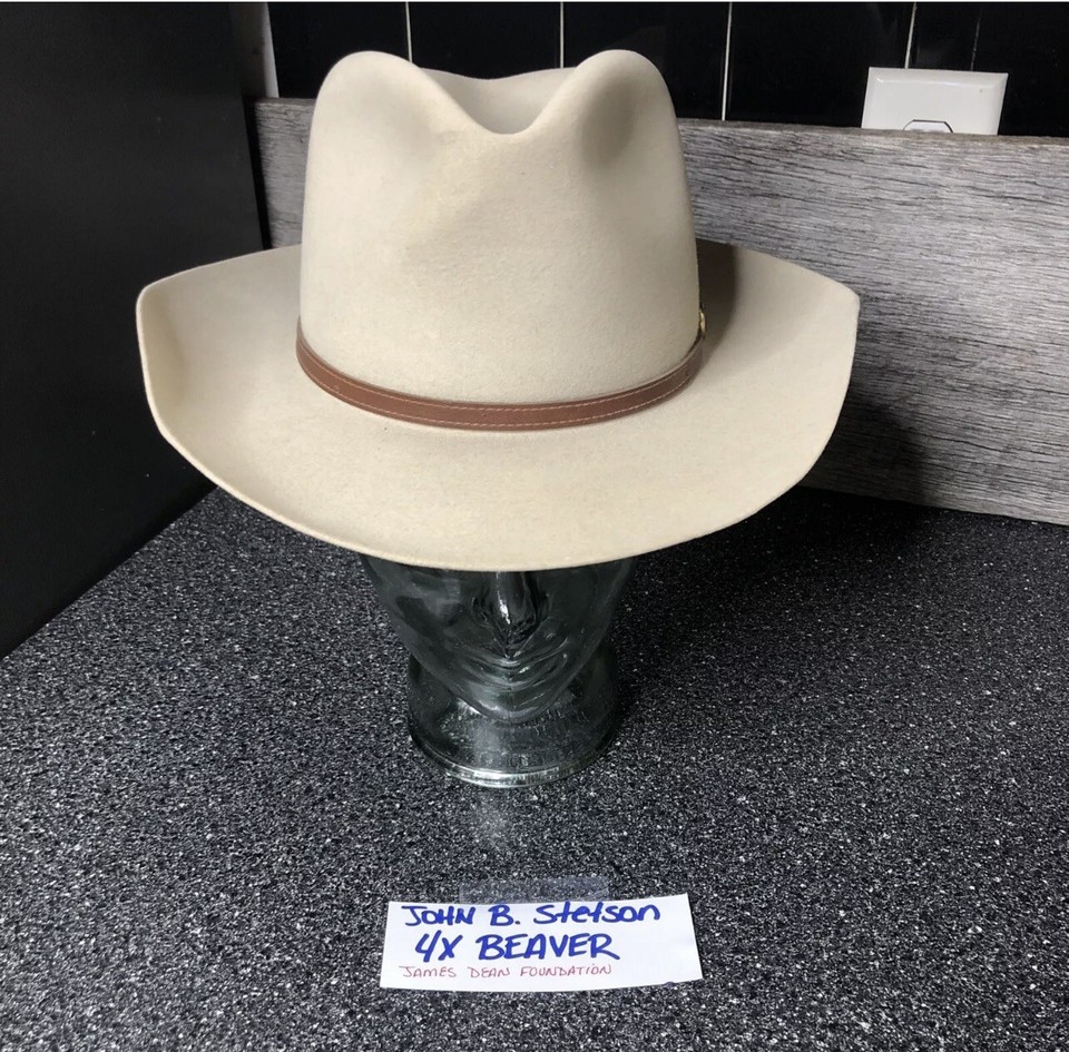 RARE Stetson James Dean Mens Tan Beaver Fur Felt 4x Cowboy Hat Fedora ...