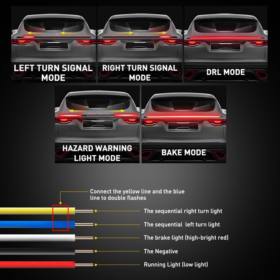 Carbon Fiber LED Car Tail Brake Light Strip Rear Spoiler Lip Trim ...