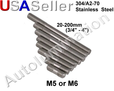 Metric M5 M6 x 1.0 Stainless Steel Double Sided Threaded Bolts Rod ...
