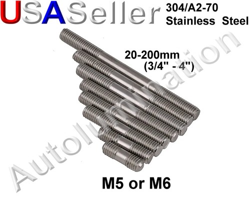 Metric M5 M6 x 1.0 Stainless Steel Double Sided Threaded Bolts Rod ...