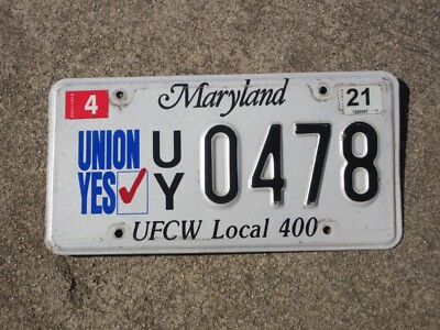 Maryland UFCW Local 400 License Plate United Food & Commercial Workers ...