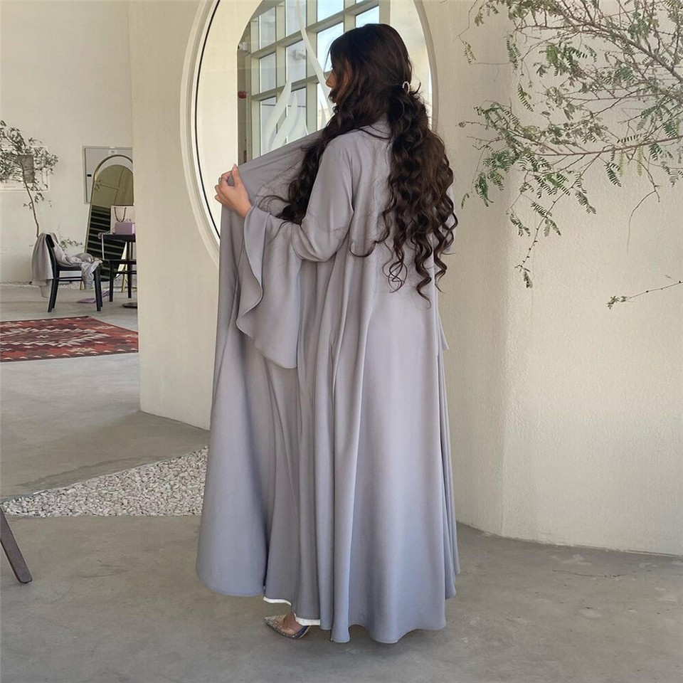 2pcs Muslim Women Kaftan Long Dress Dubai Open Cardigan Kimono Islamic ...