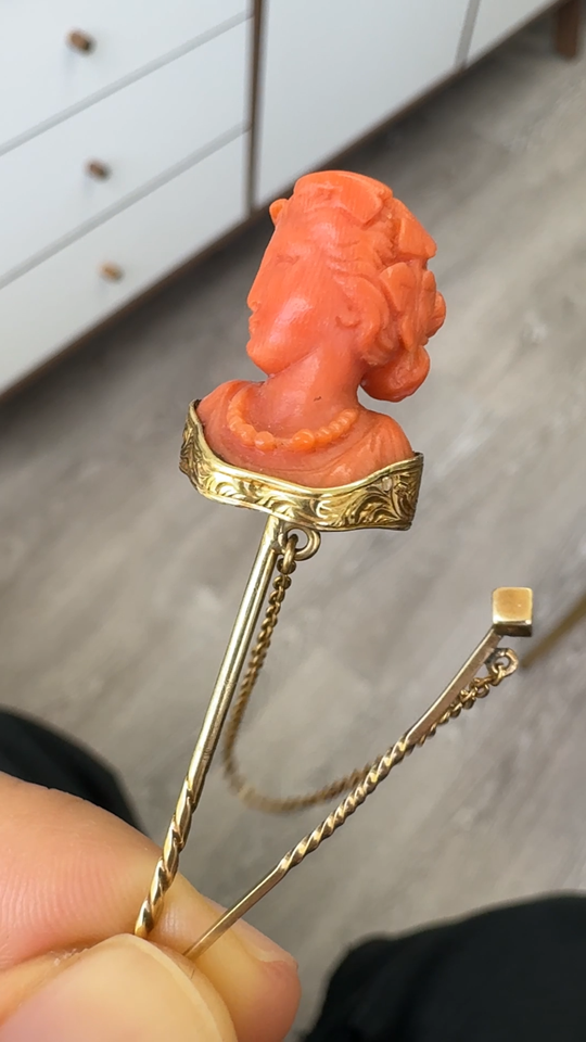 Antique Victorian 14K Yellow Gold Carved Coral Lady Stick Pin | eBay