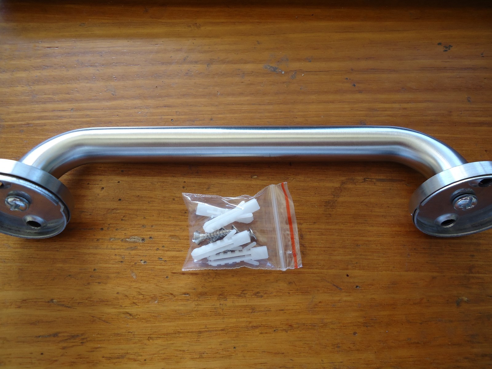 ROUND PULL GRIP OR WALL HANDLE 200MM SATIN CHROME WITH FIXINGS 20MM ...