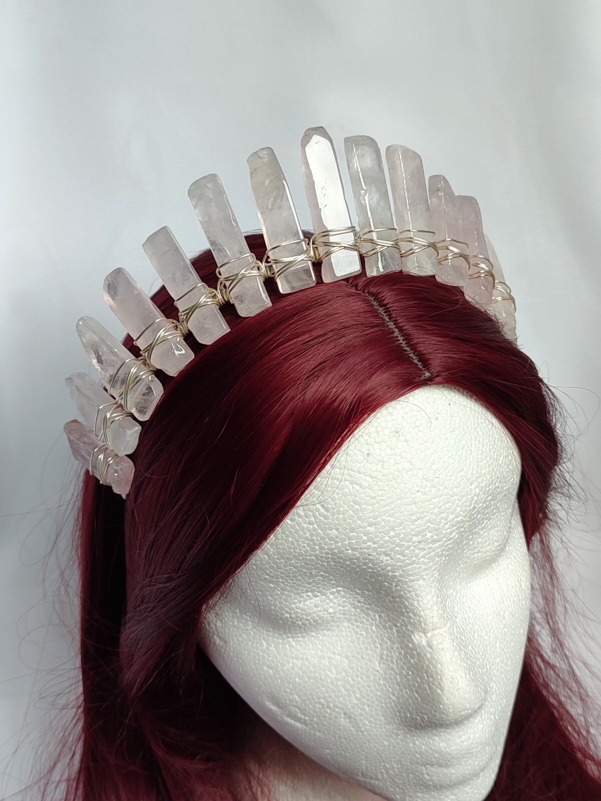 APHRODITE Rose Quartz Crystal Crown Tiara Headband Wedding Prom Goddess ...