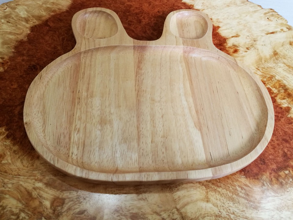 Natural Wood Rubber Tree Dish Wooden Kid Amimal Plate / Serving Food or ...